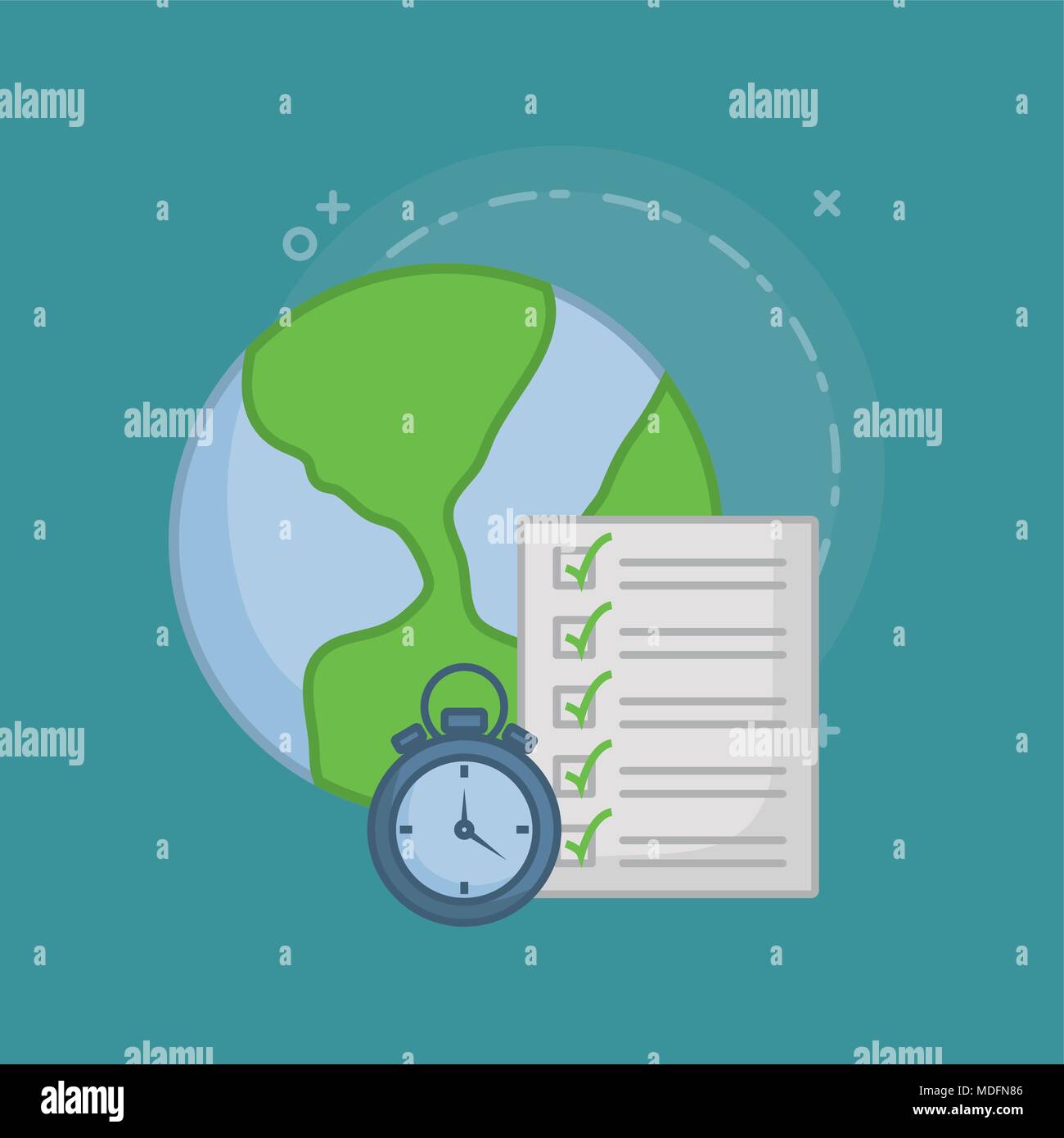 earth planet with checklist and chronometer over blue background ...
