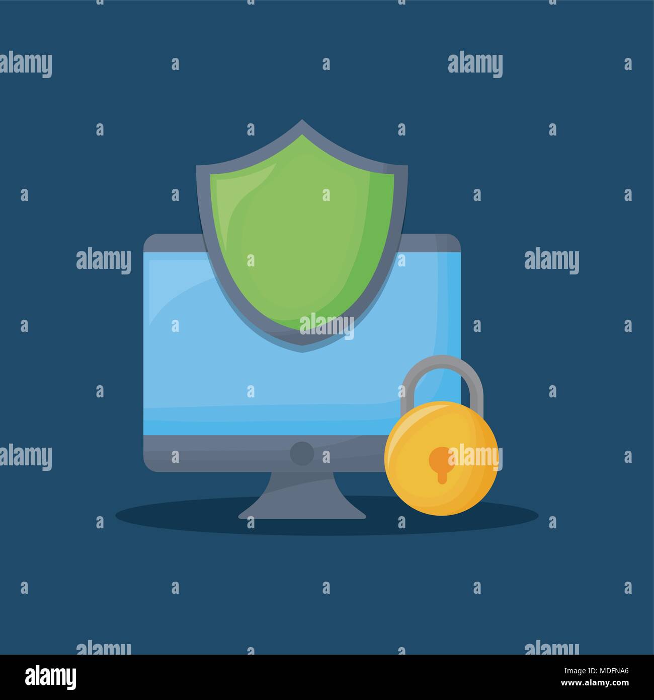cyber security design with computer and shield over blue background ...