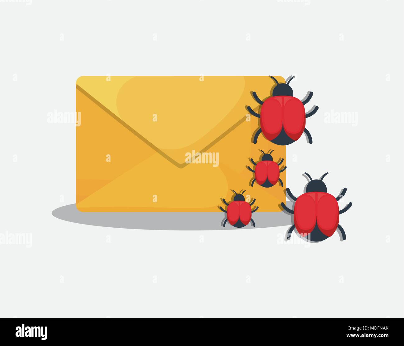 cyber security design with envelope with virus bugs over white ...