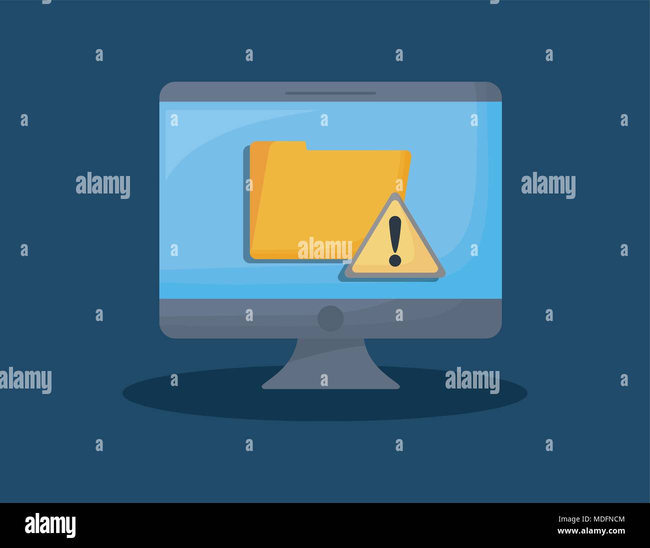 cyber security design with computer with warning sign and folder over ...