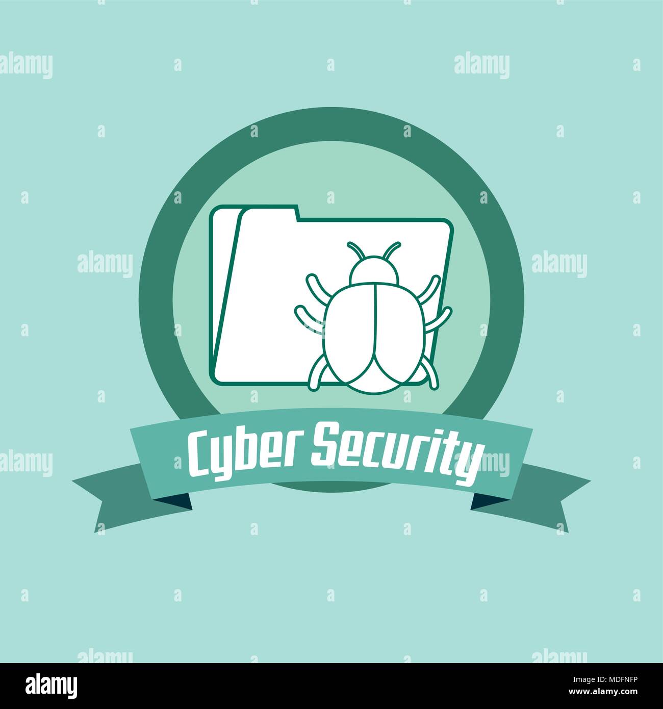 emblem of cyber security with folder and decorative ribbon over green ...