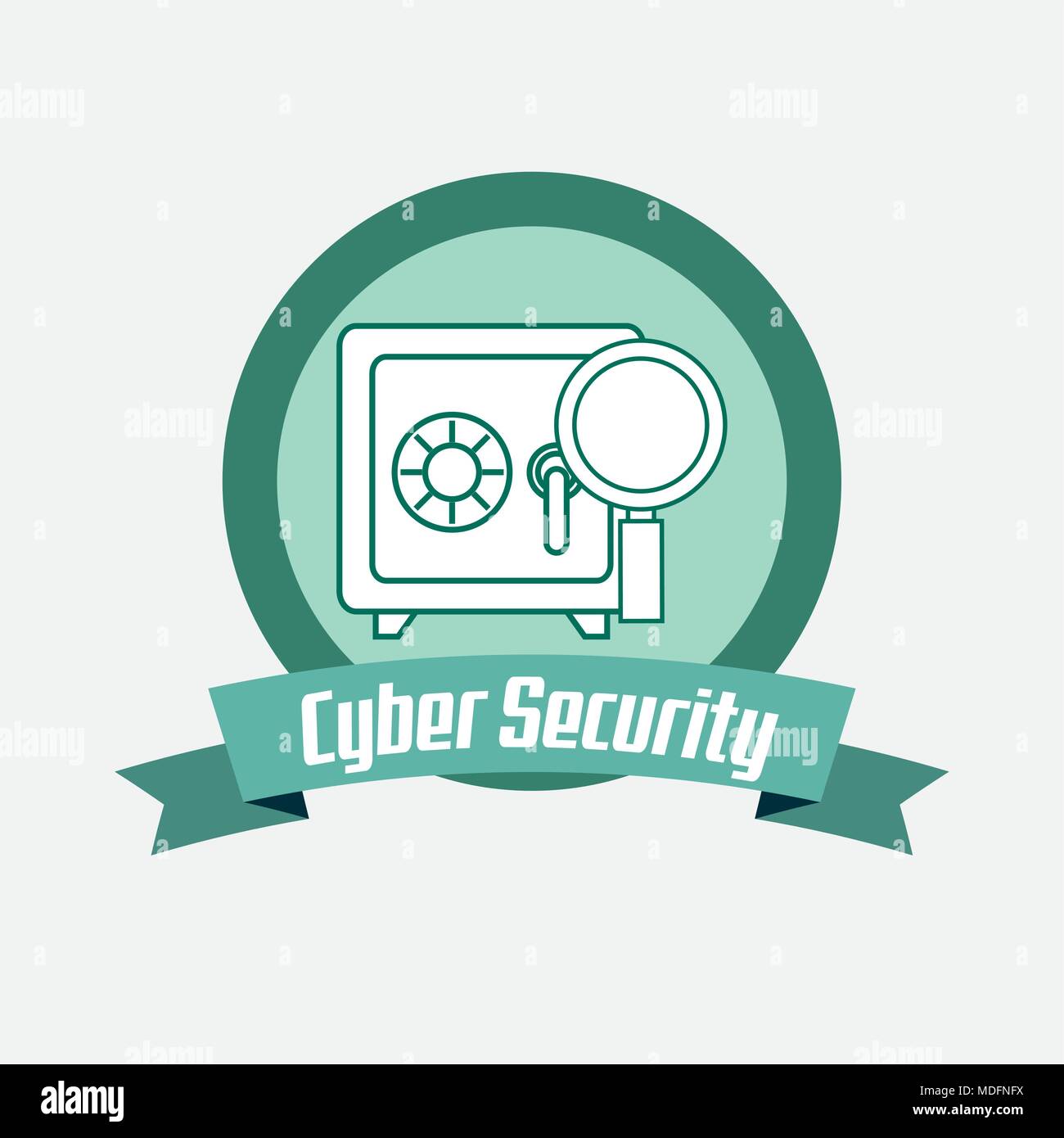 emblem of cyber security with strong box and decorative ribbon over ...