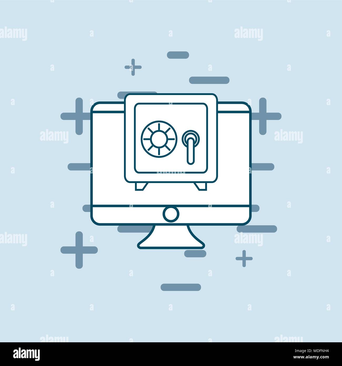 cyber security design with computer and strongbox over blue background ...