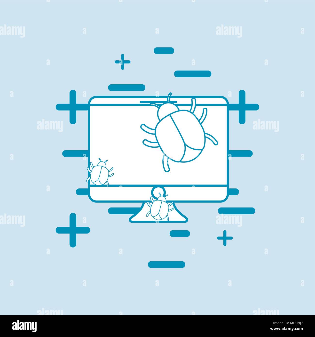 cyber security design with computer and virus bug over blue background ...