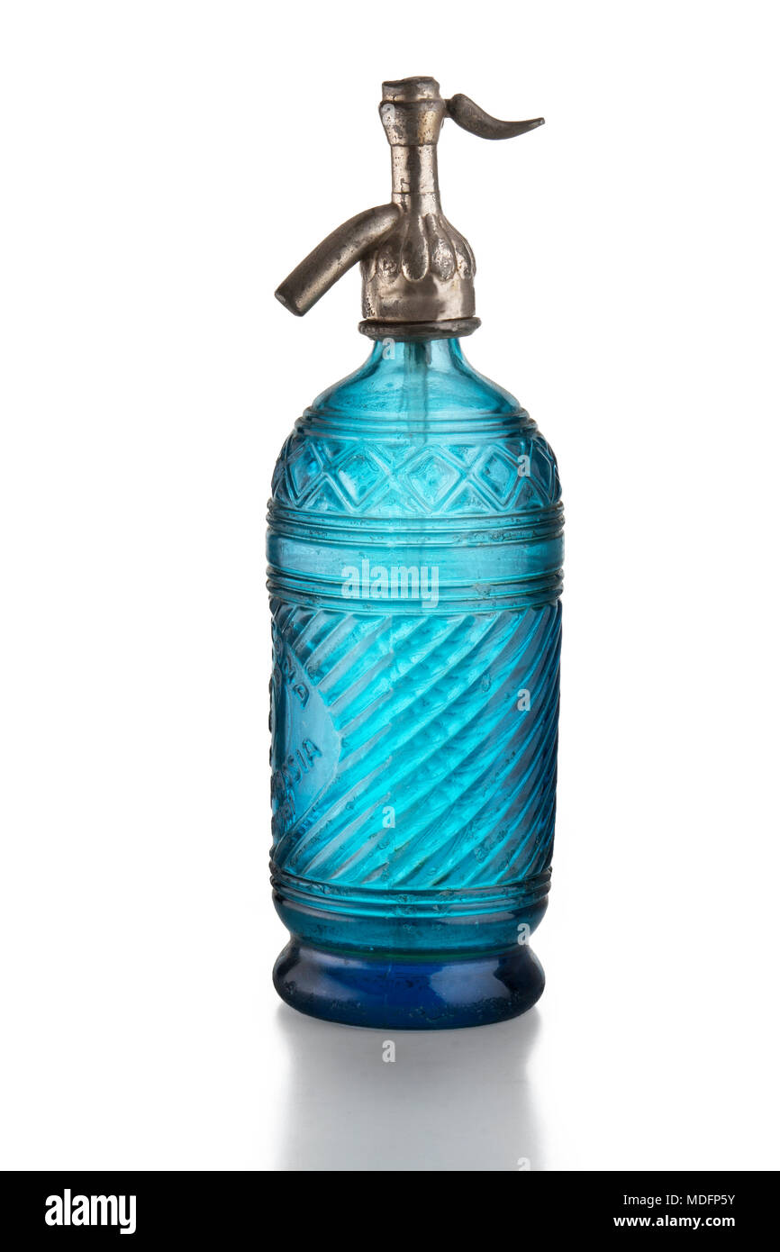 Old glass siphon on white background Stock Photo - Alamy