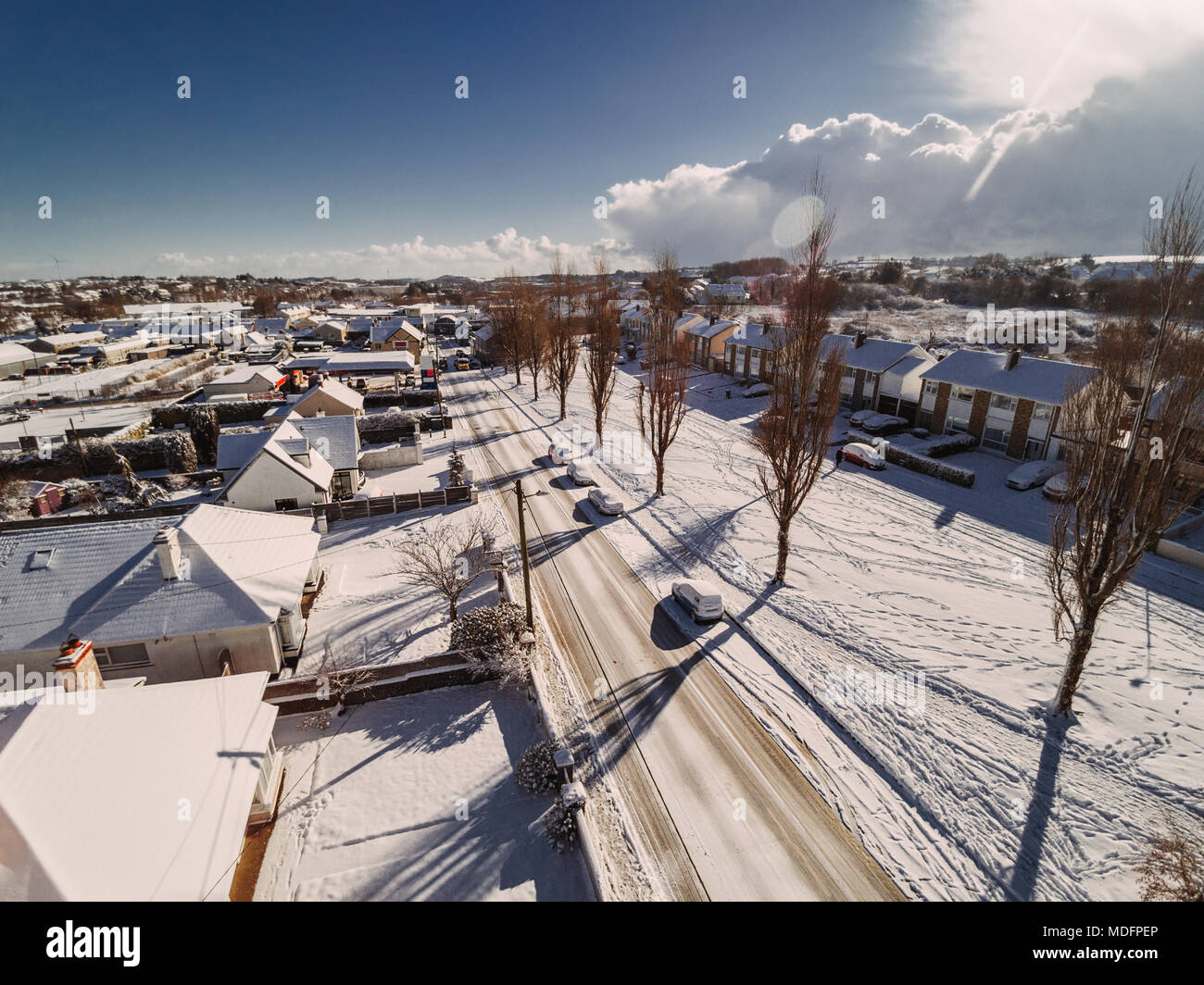 Aerial view of residential street, Carrigaline, County Cork, Munster ...