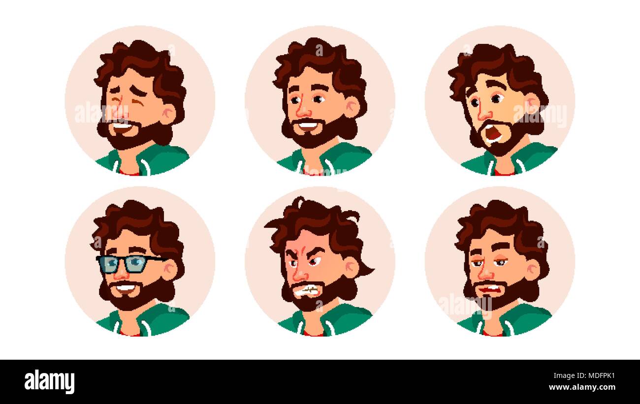 Avatar Man Vector. Round Portrait. Circle Pictogram. Expressive Picture ...