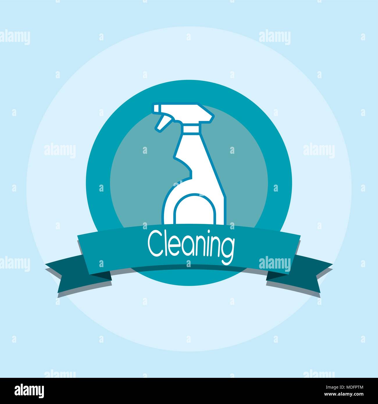cleaning emblem with spray bottle icon over blue background, colorful ...
