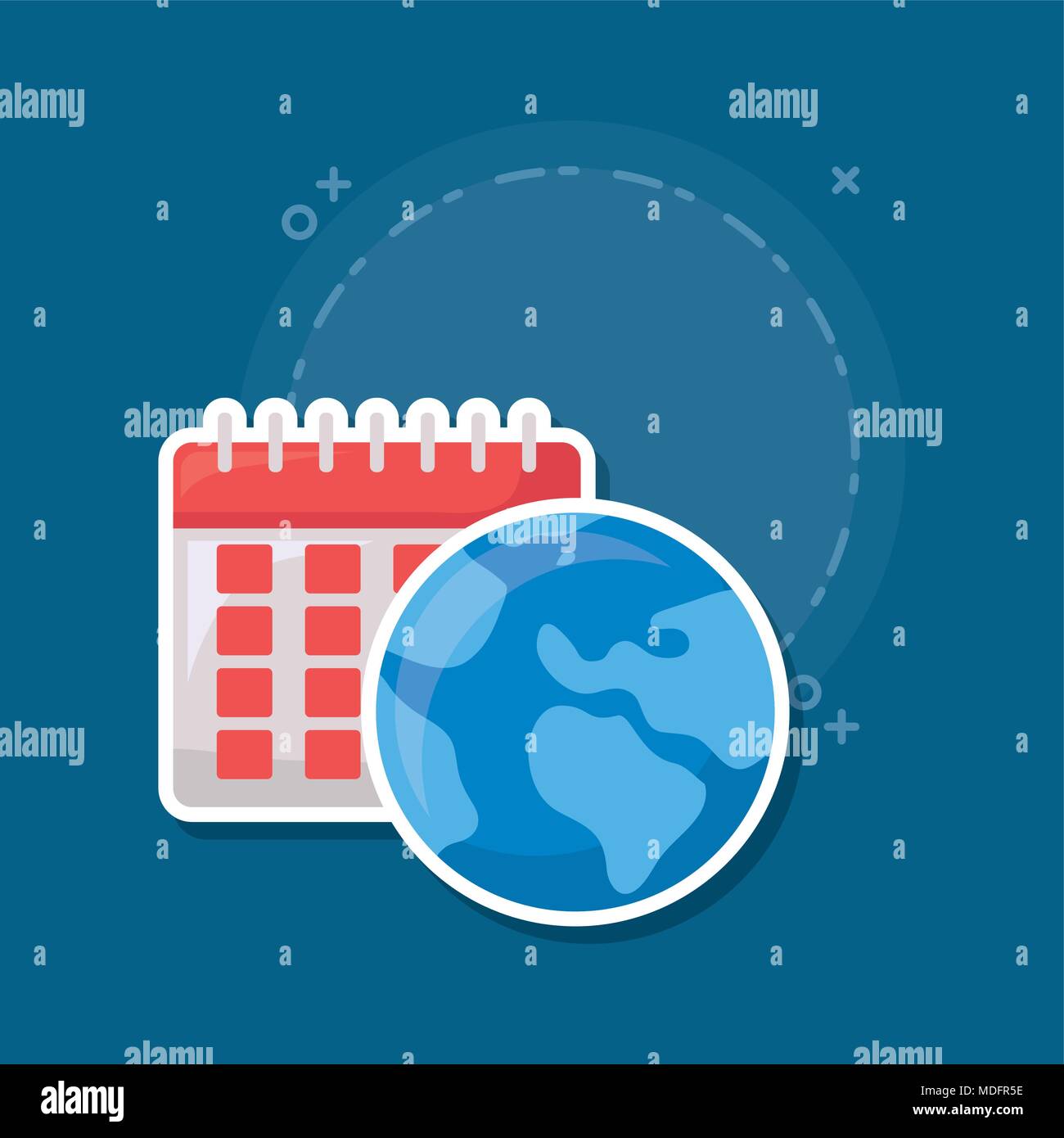 earth planet and calendar over blue background, colorful design. vector ...