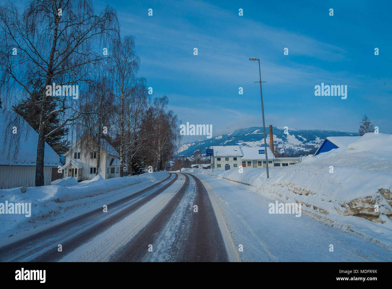 GOL, NORWAR, APRIL, 02, 2018: Outdoor view of wooden building located ...