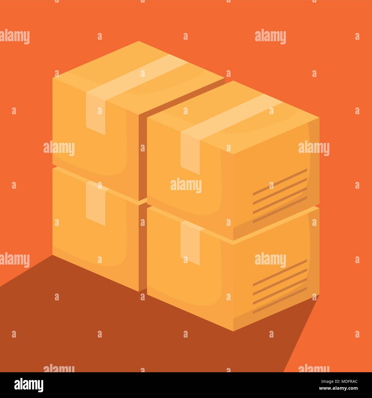 carton boxes over orange background, colorful design. vector ...