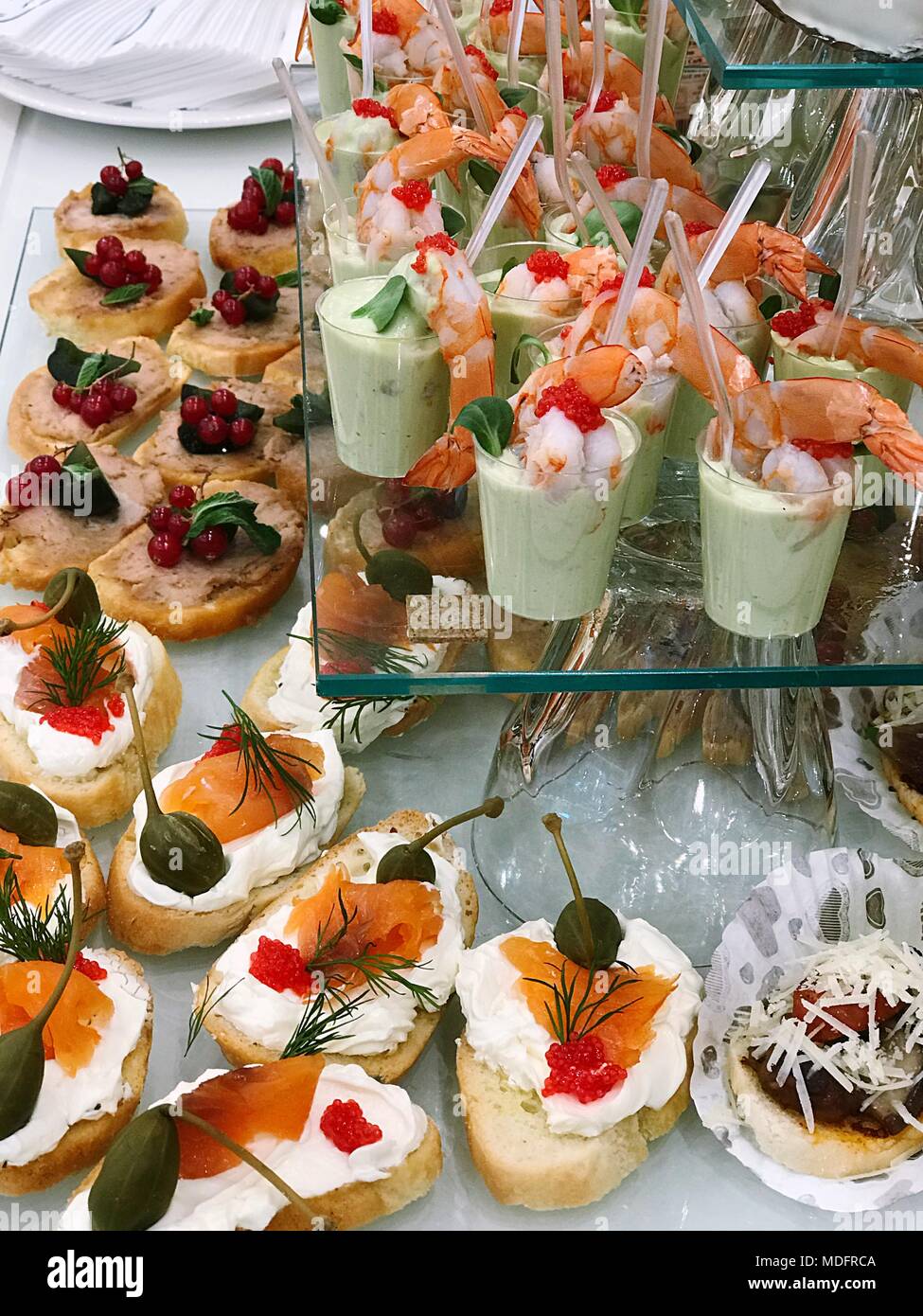 Buffet table with canapes Stock Photo - Alamy