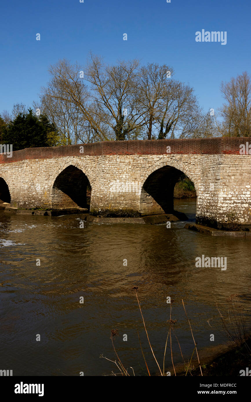 A view of the medieval bridge over the River Medway at Yalding Stock ...