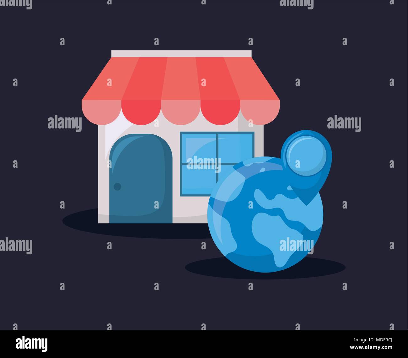 store and earth planet over black background, shopping concept ...