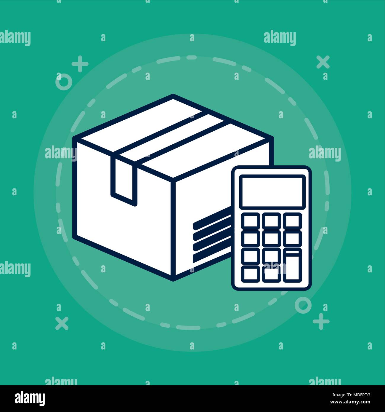 box and calculator over turquoise background, colorful design. vector ...