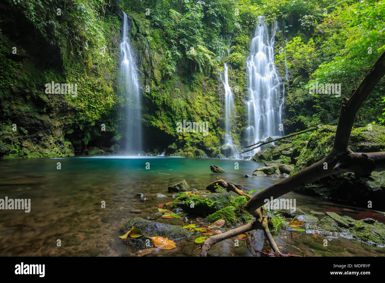 Waterfall in a tropical rainforest, West Sumatra, Indonesia Stock Photo ...