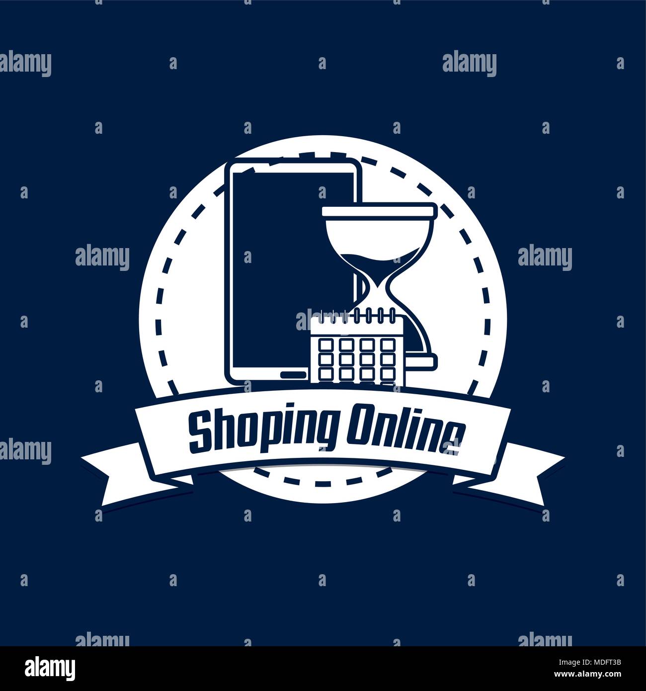 emblem of Shopping online concept with cellphone and hourglass over ...