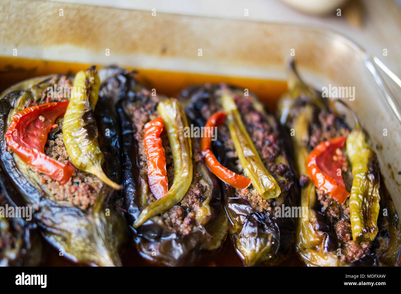 turkish meat food with minced meat and eggplant / aubergine ...