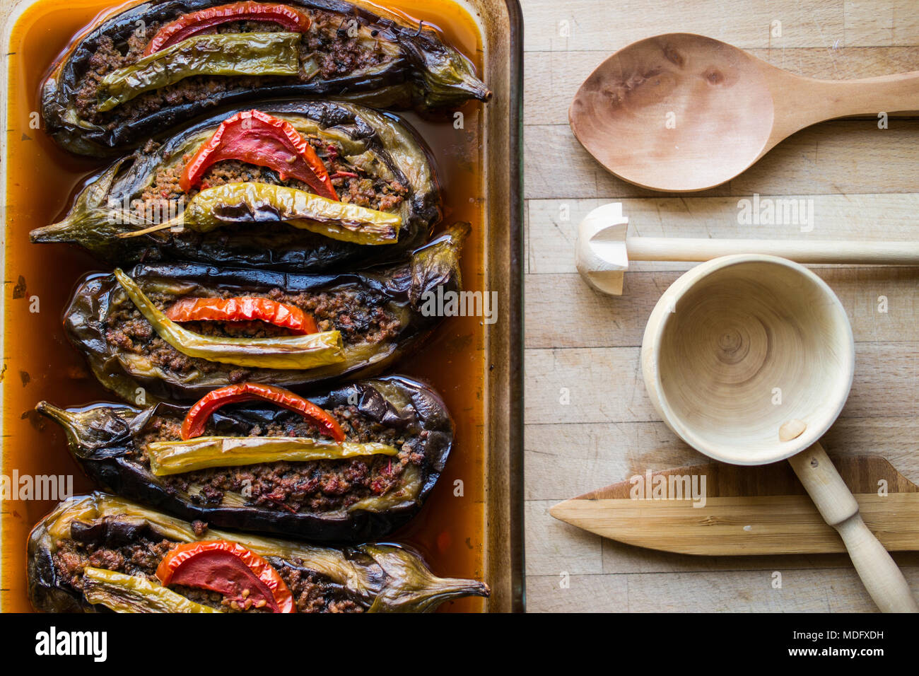 turkish meat food with minced meat and eggplant / aubergine ...