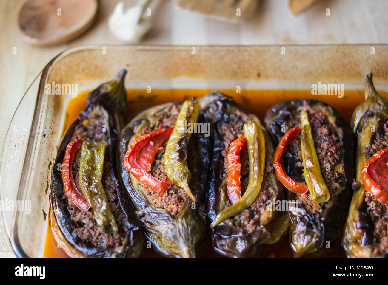 turkish meat food with minced meat and eggplant / aubergine ...