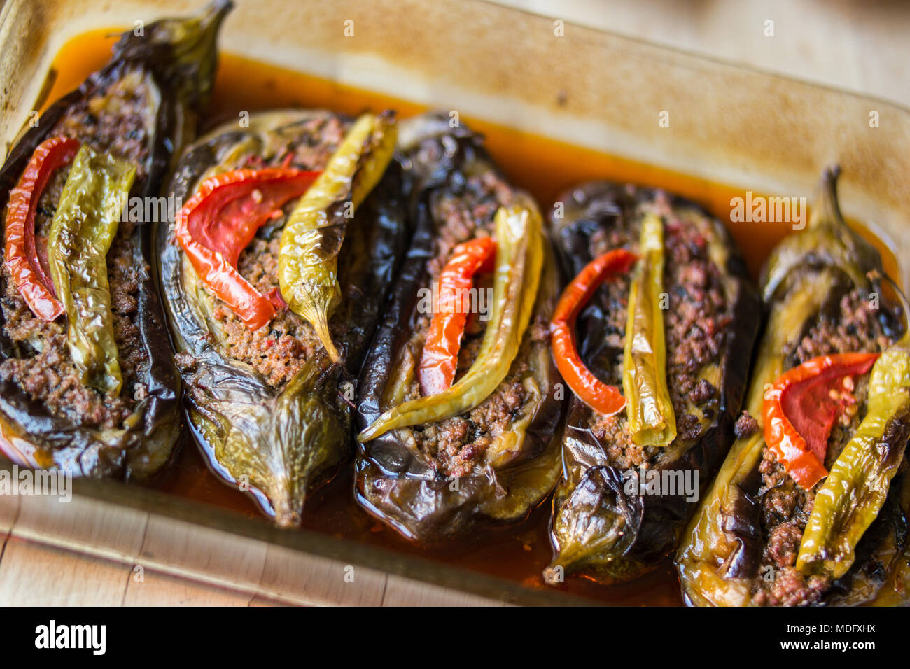 turkish meat food with minced meat and eggplant / aubergine ...