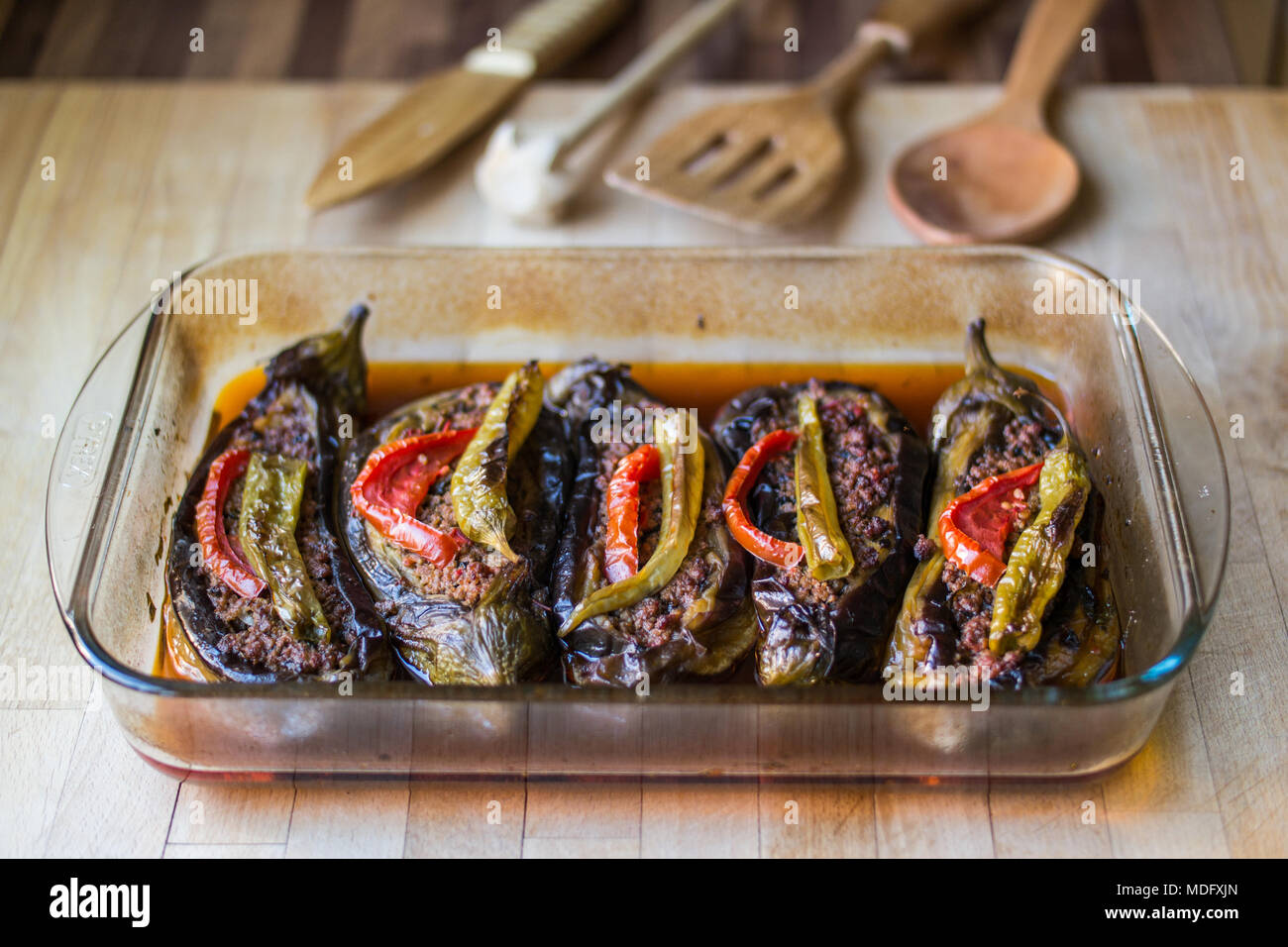 turkish meat food with minced meat and eggplant / aubergine ...