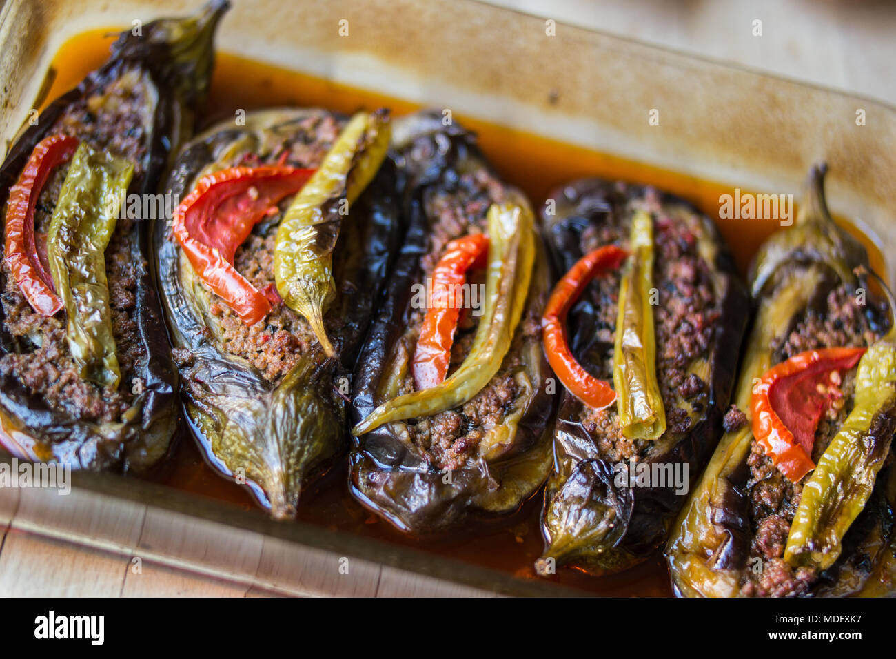 turkish meat food with minced meat and eggplant / aubergine ...