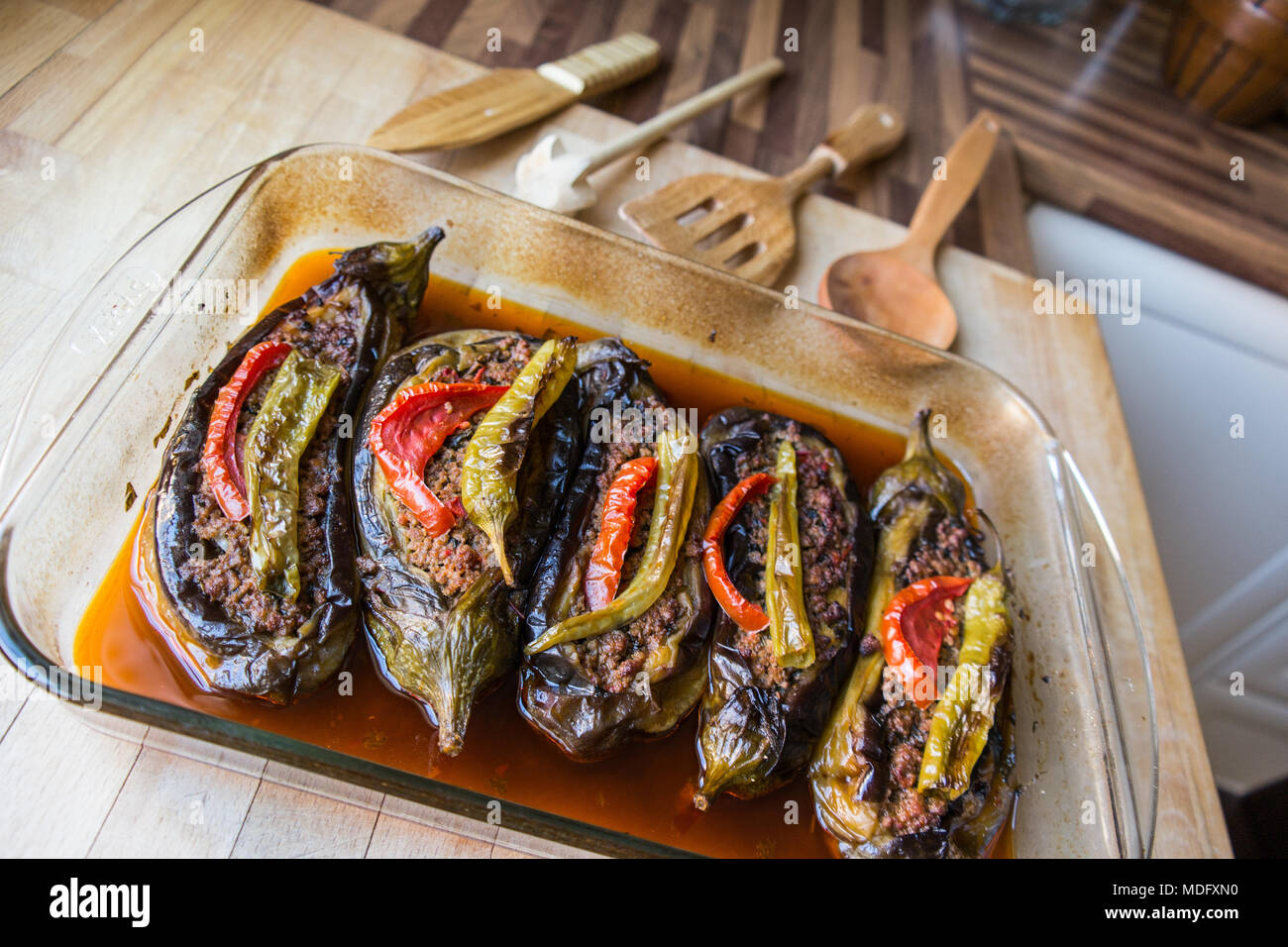 turkish meat food with minced meat and eggplant / aubergine ...