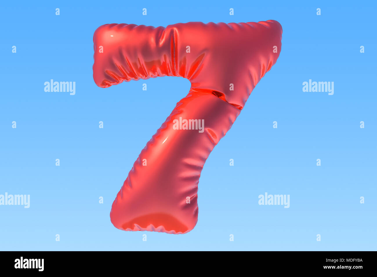 Number 7, red foil balloon in the sky. 3D rendering Stock Photo - Alamy