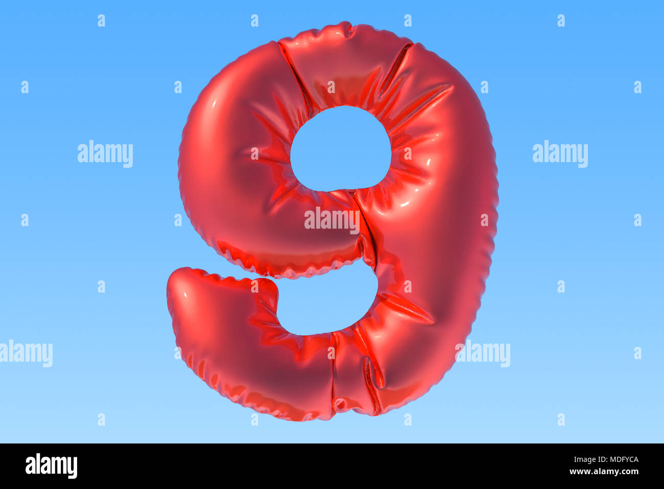 Number 9, red foil balloon in the sky. 3D rendering Stock Photo - Alamy