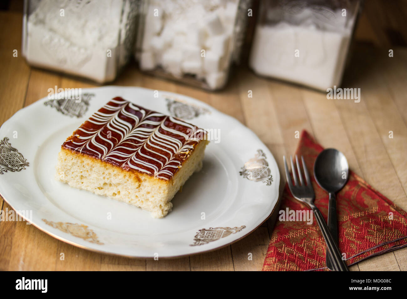 Balkan Dessert Trilece Sponge Cake Pudding made with Three Milk Stock ...