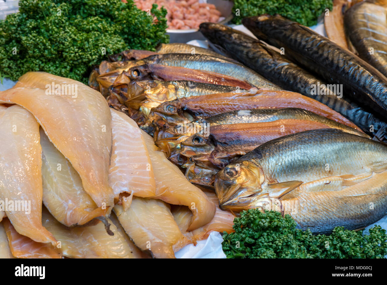 fresh wet fish on sale at a stall on borough market in southwark ...