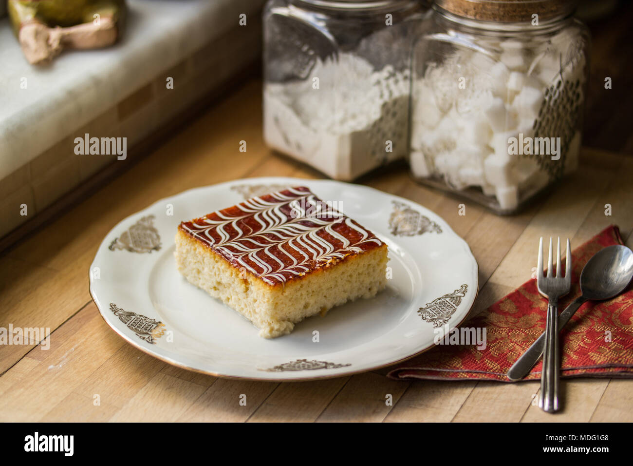 Balkan Dessert Trilece Sponge Cake Pudding made with Three Milk Stock ...