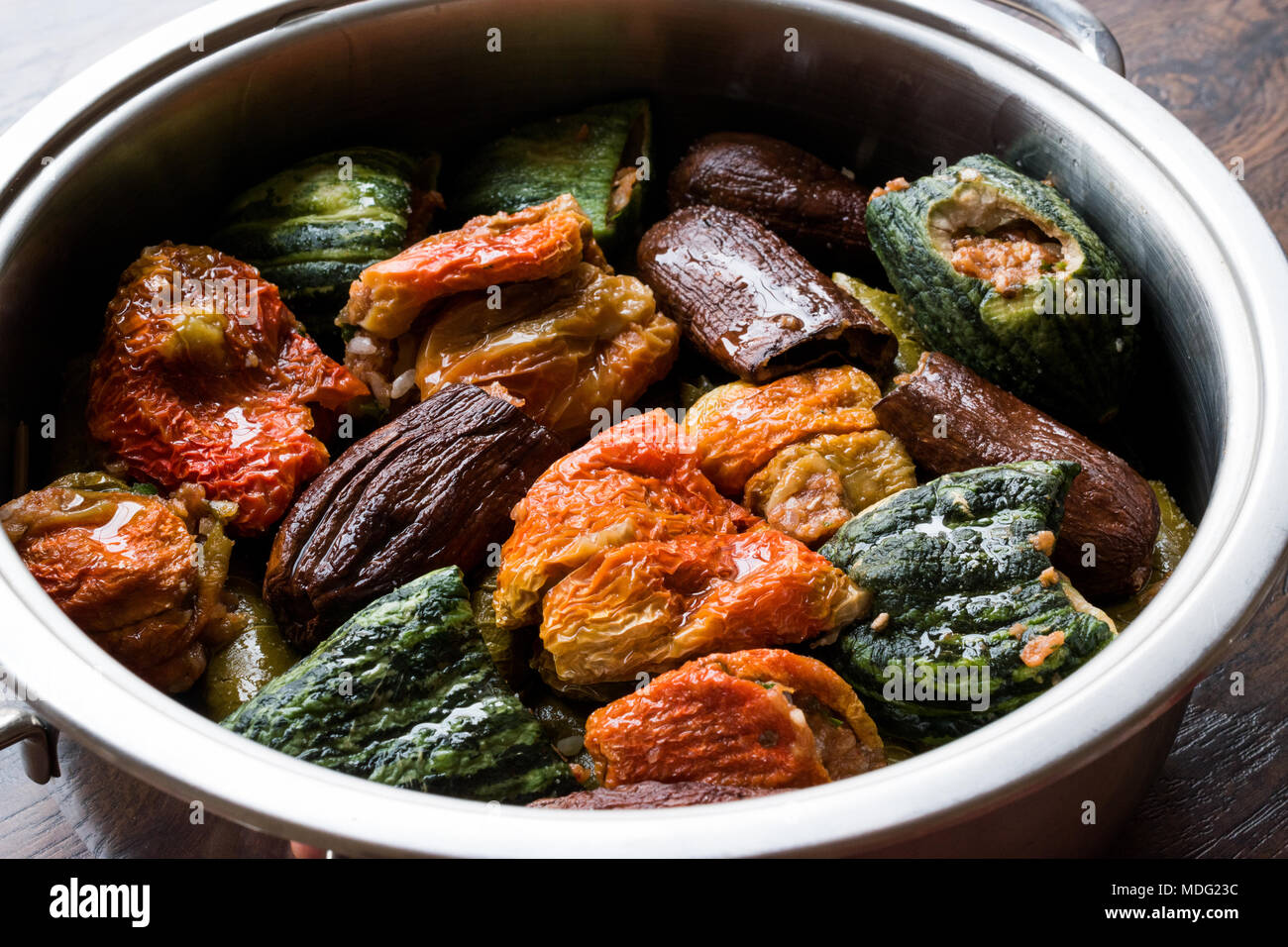Turkish Dolma with Minced Meat Red pepper and Aubergine or Eggplant ...