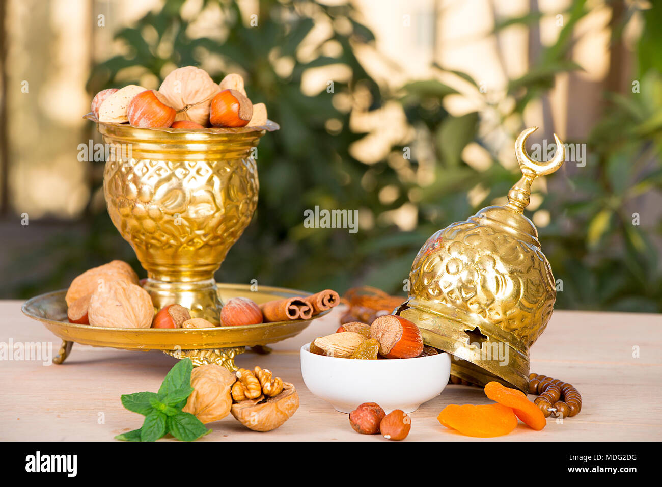 Ramadan Nuts Background - Collection of Ramadan Nuts on wooden table ...