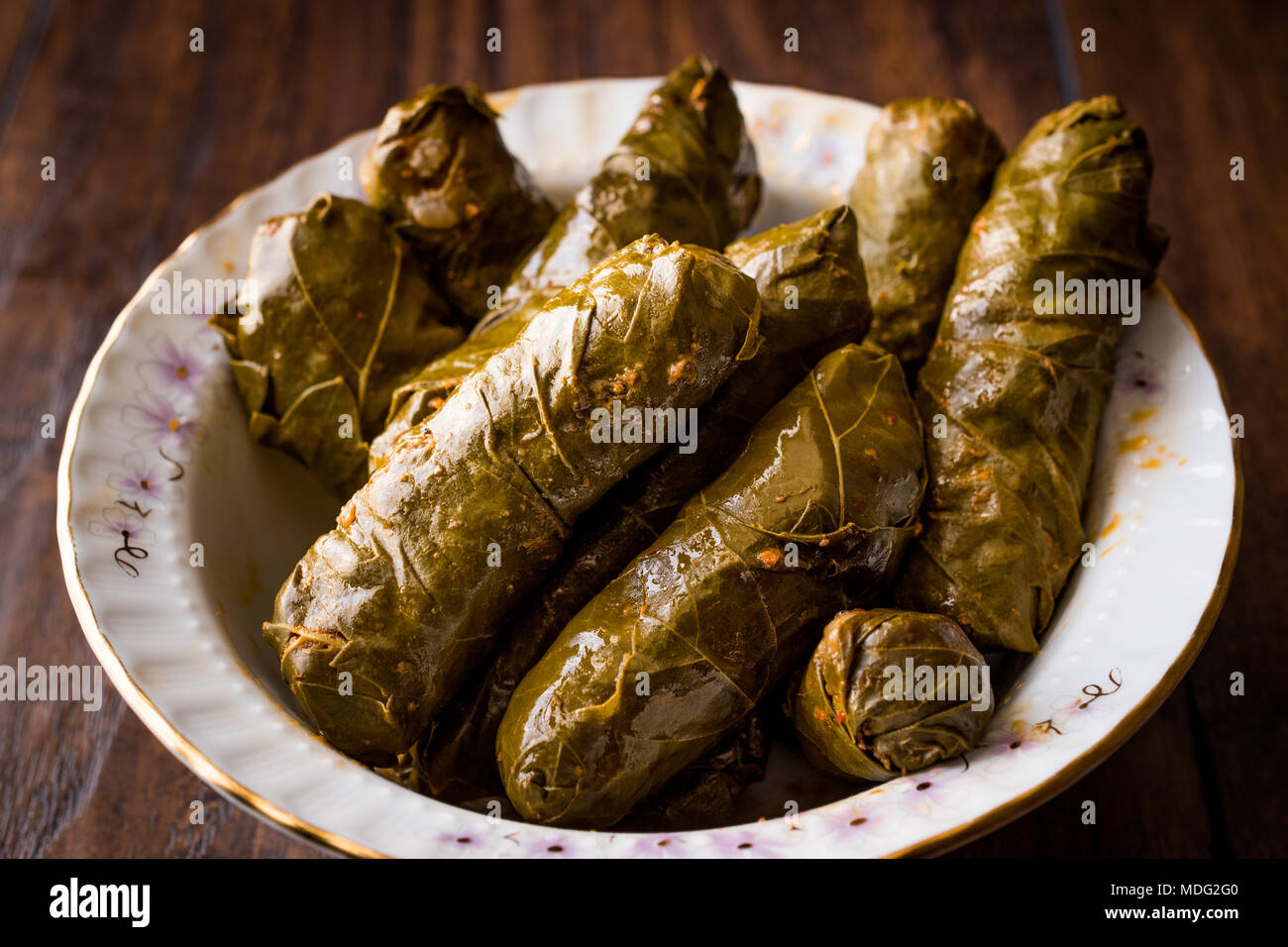 Turkish Food Dolma Stuffed Grape Leaves with Minced Meat, Rice and ...