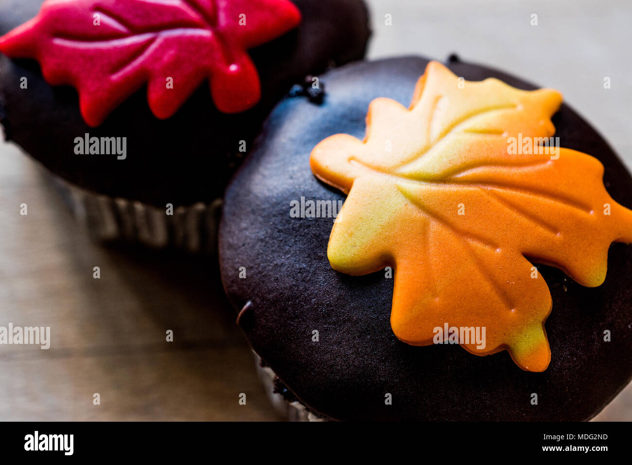 Autumn Cupcakes with leaf style. Traditional Dessert Stock Photo - Alamy