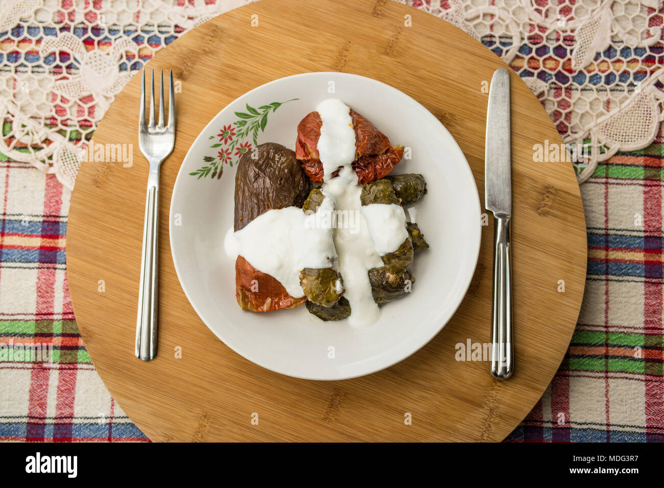 Turkish Dolma with Minced Meat Red pepper and Aubergine or Eggplant ...