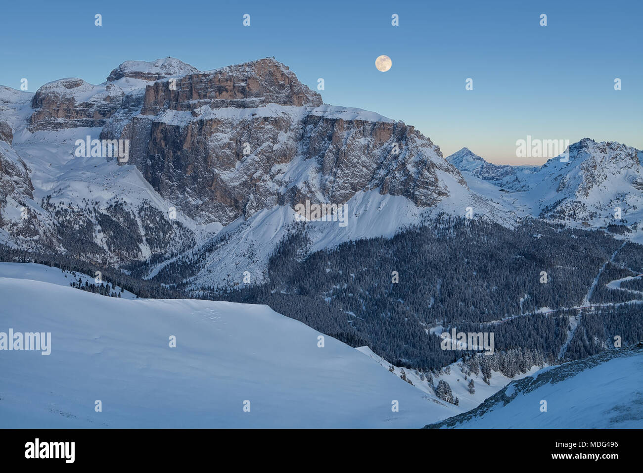 Panoramic View Of The Val Di Fassa Ski Resort In Italy Dolomites Trentino Alto Adige Region