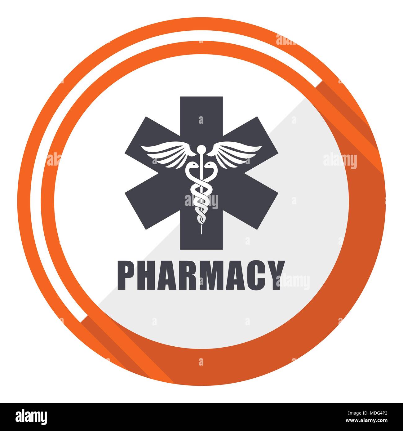 Pharmacy flat design orange round vector icon in eps 10 Stock Vector ...