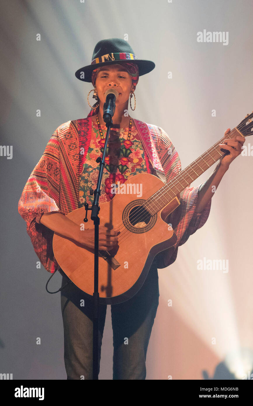 Folk singer Ayo on stage at the "Espace Ferre" concert hall in Monaco ...