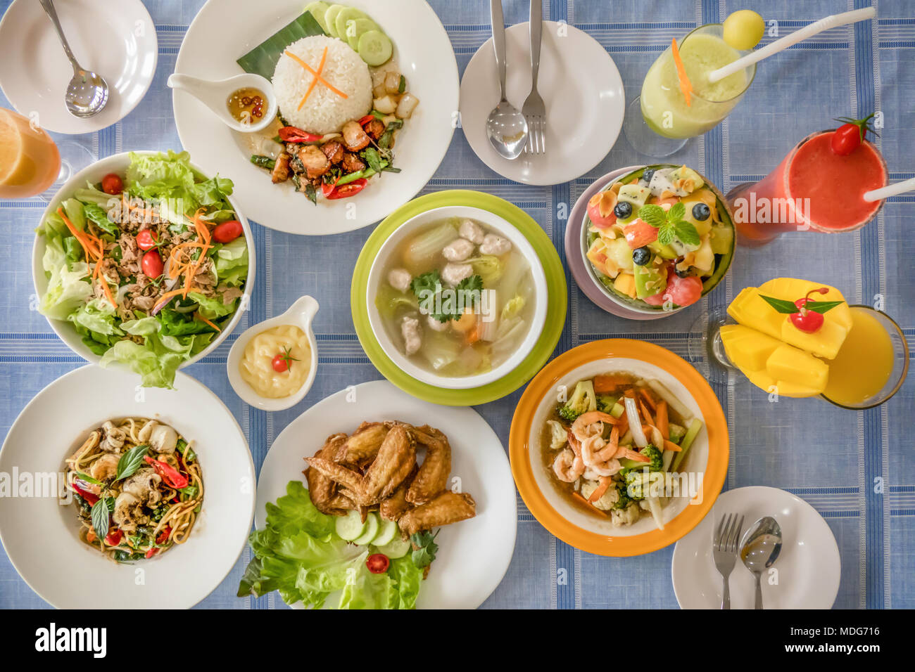 Top view full of homemade food on table Stock Photo - Alamy