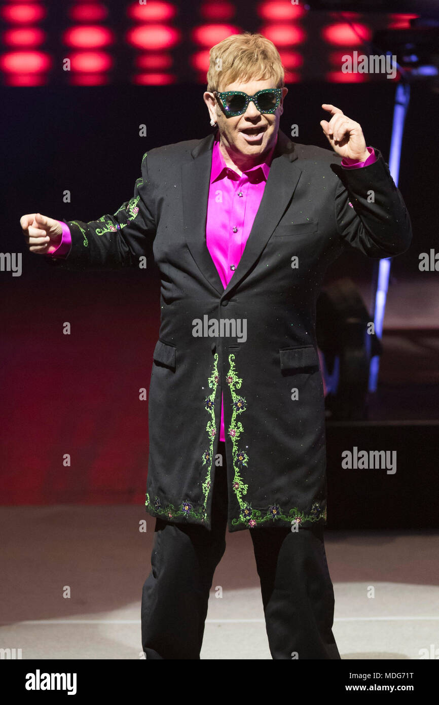 Singer Elton John on stage during a concert in Monaco, on 2017/12/06 ...