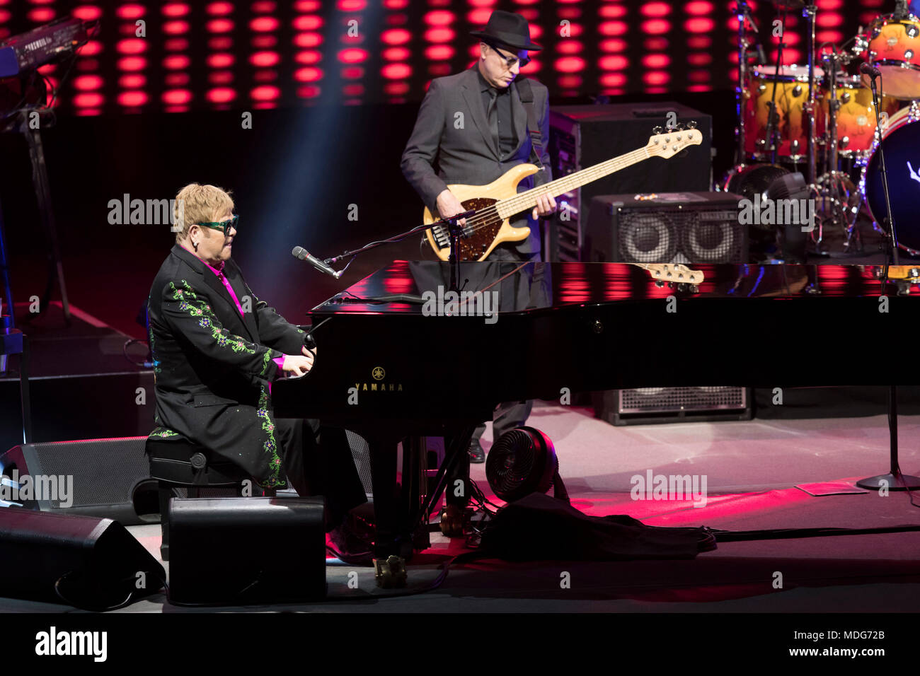 Singer Elton John on stage during a concert in Monaco, on 2017/12/06 ...