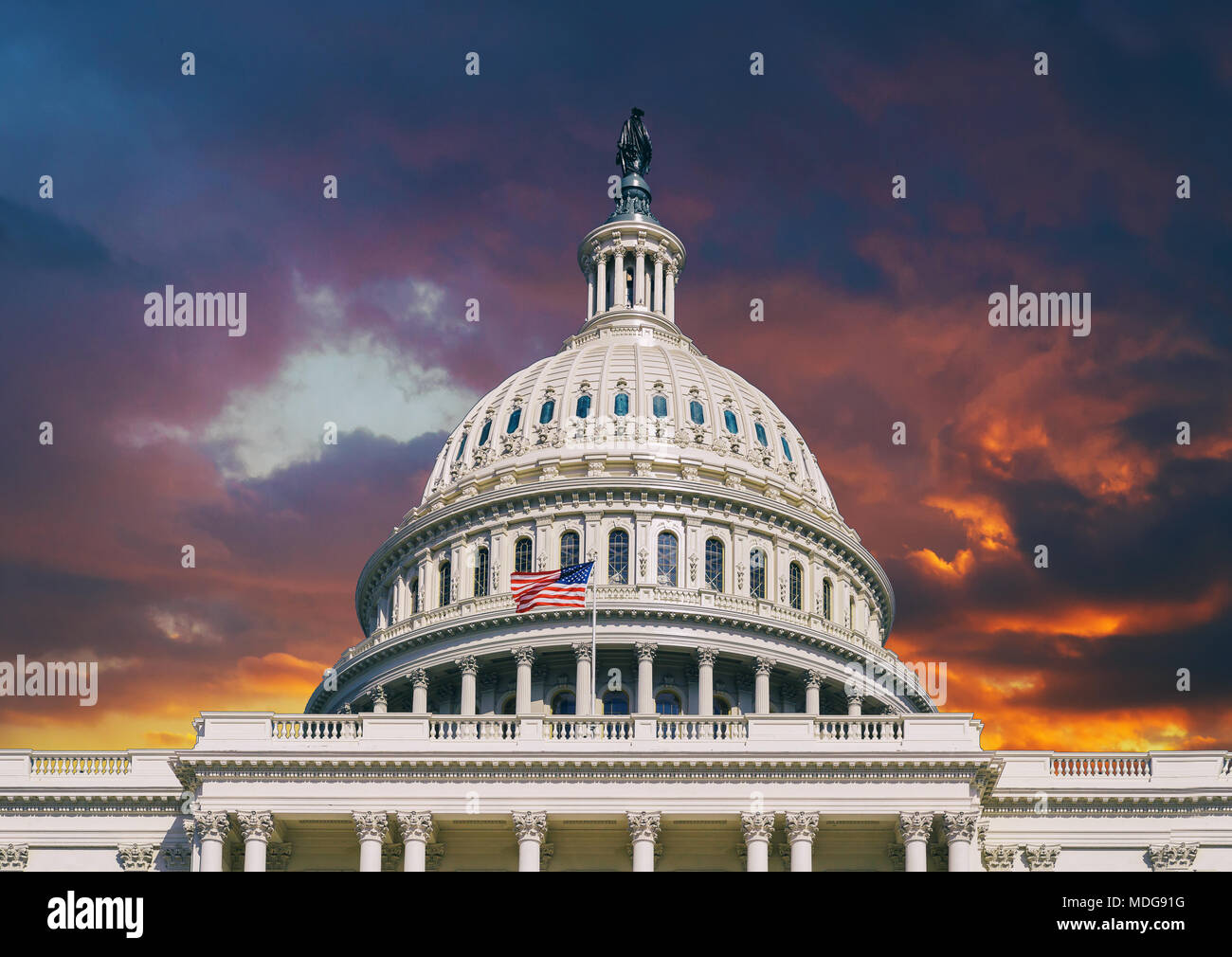Sunset sky over the US Capitol building dome in Washington DC Stock ...