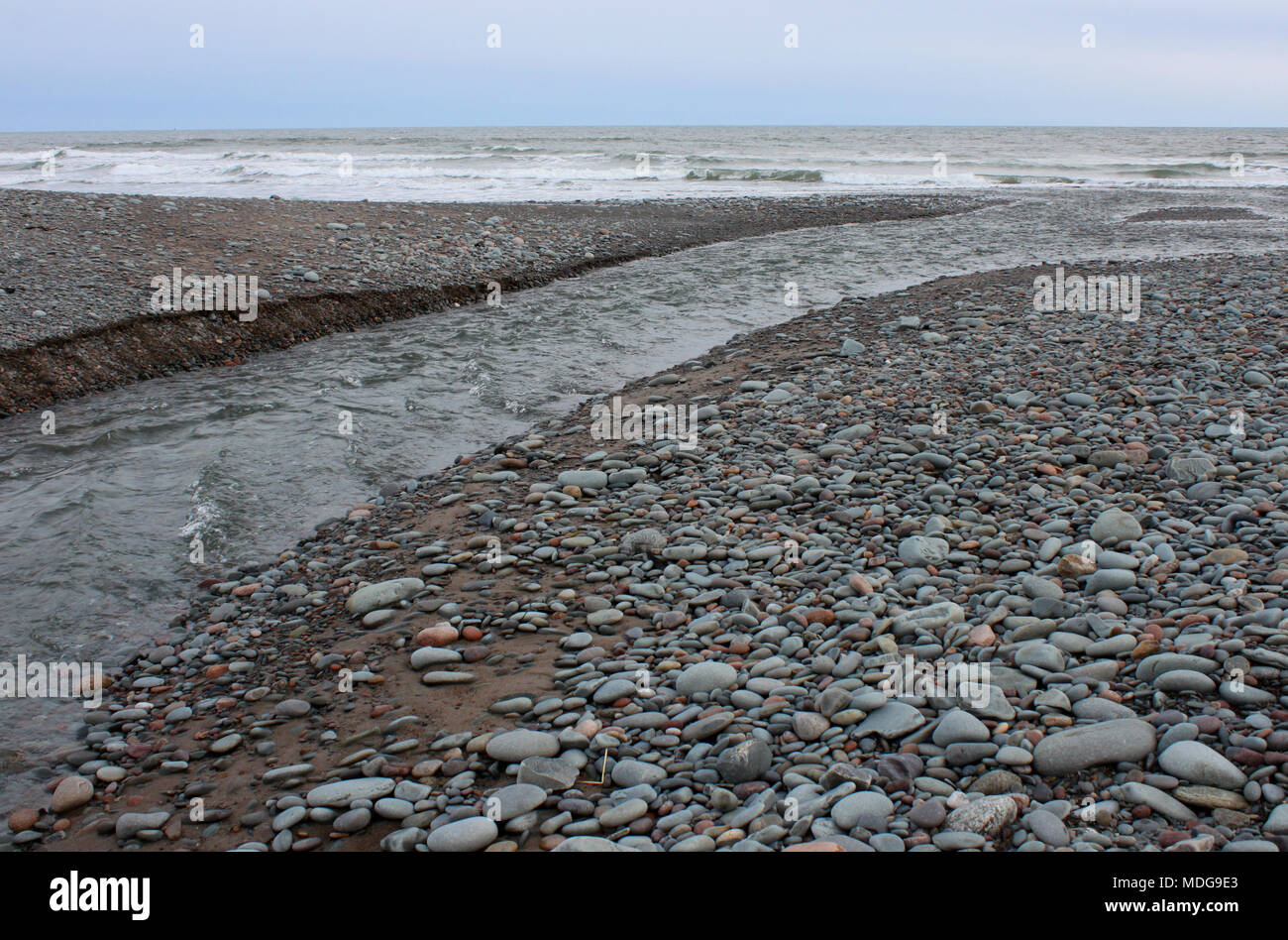 Temporary stream draining Big Lake after barrier breach at Long Beach ...
