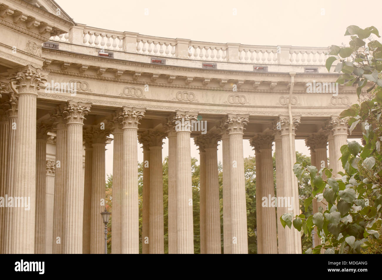 Architectural view of the colonnade of the Kazan Cathedral.Garden of ...