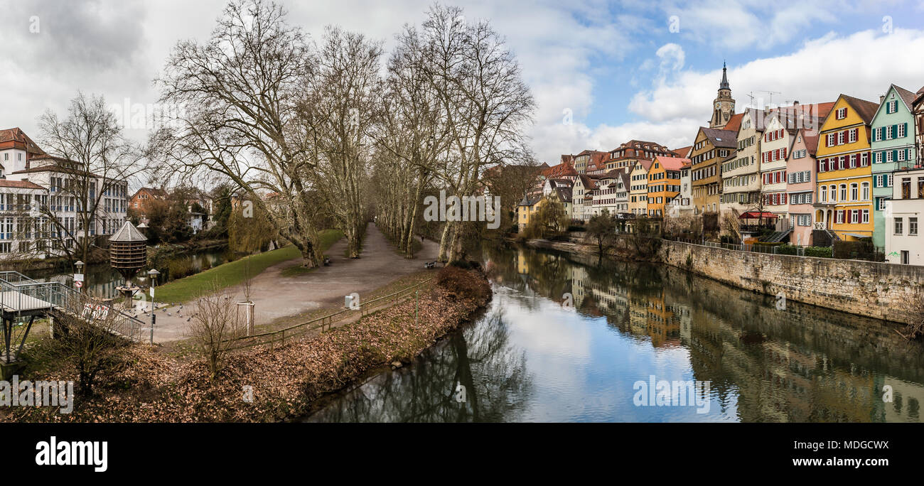 River Neckar, colourful homes and reflections Stock Photo - Alamy