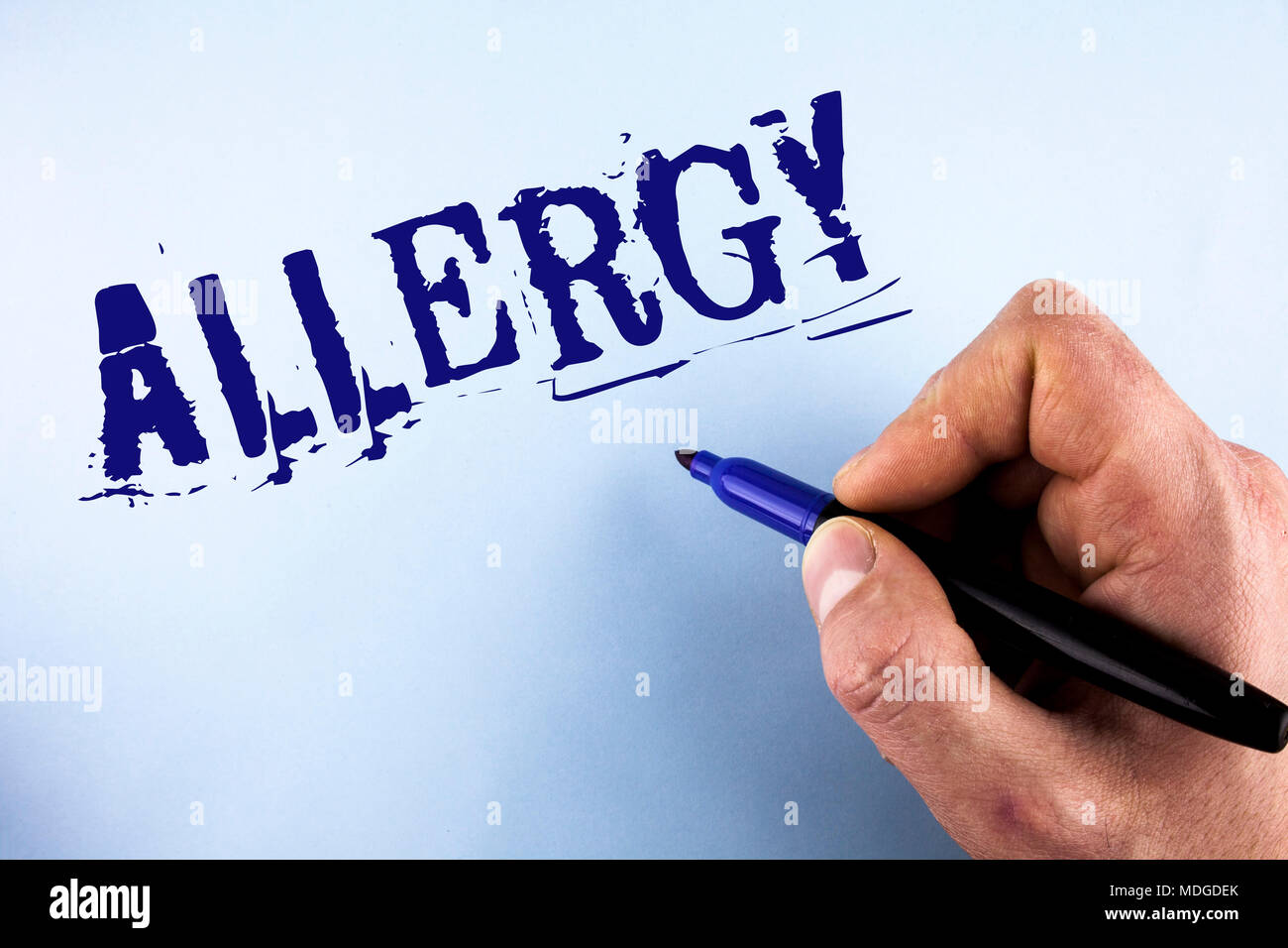 Handwriting text Allergy. Concept meaning damages in immunity due to ...