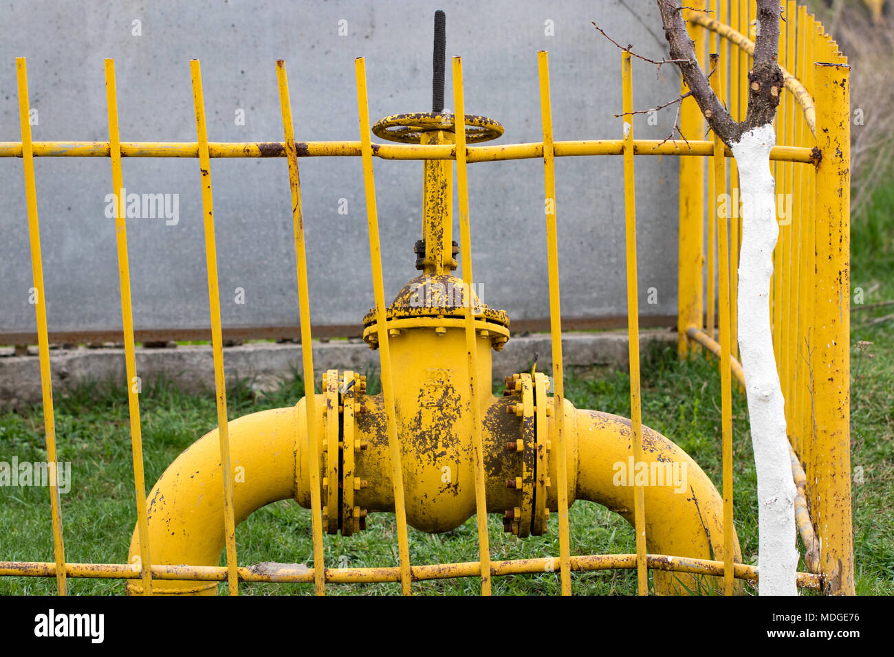 The gas pipe, yellow valve and yellow pipes Stock Photo - Alamy